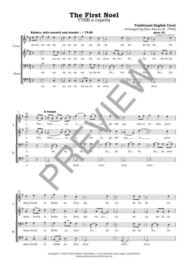 The First Noel (TTBB) - arr. Ken Steven